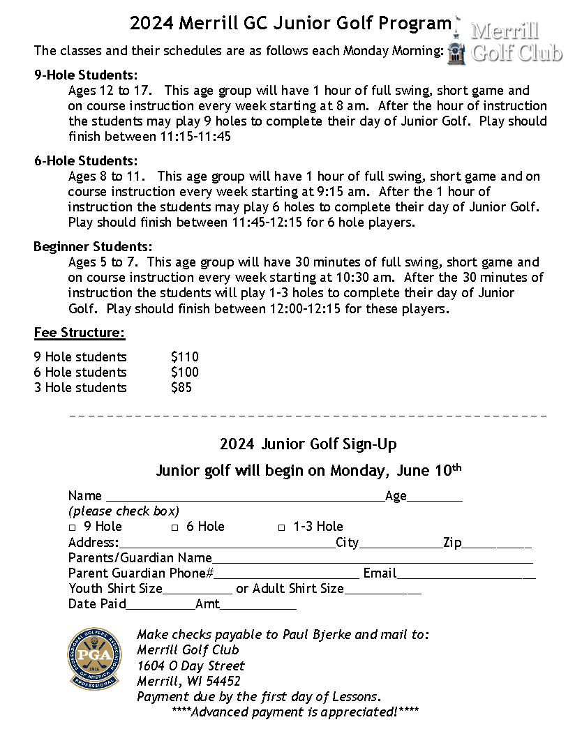 Junior Golf Lesson Program - Merrill Golf Club