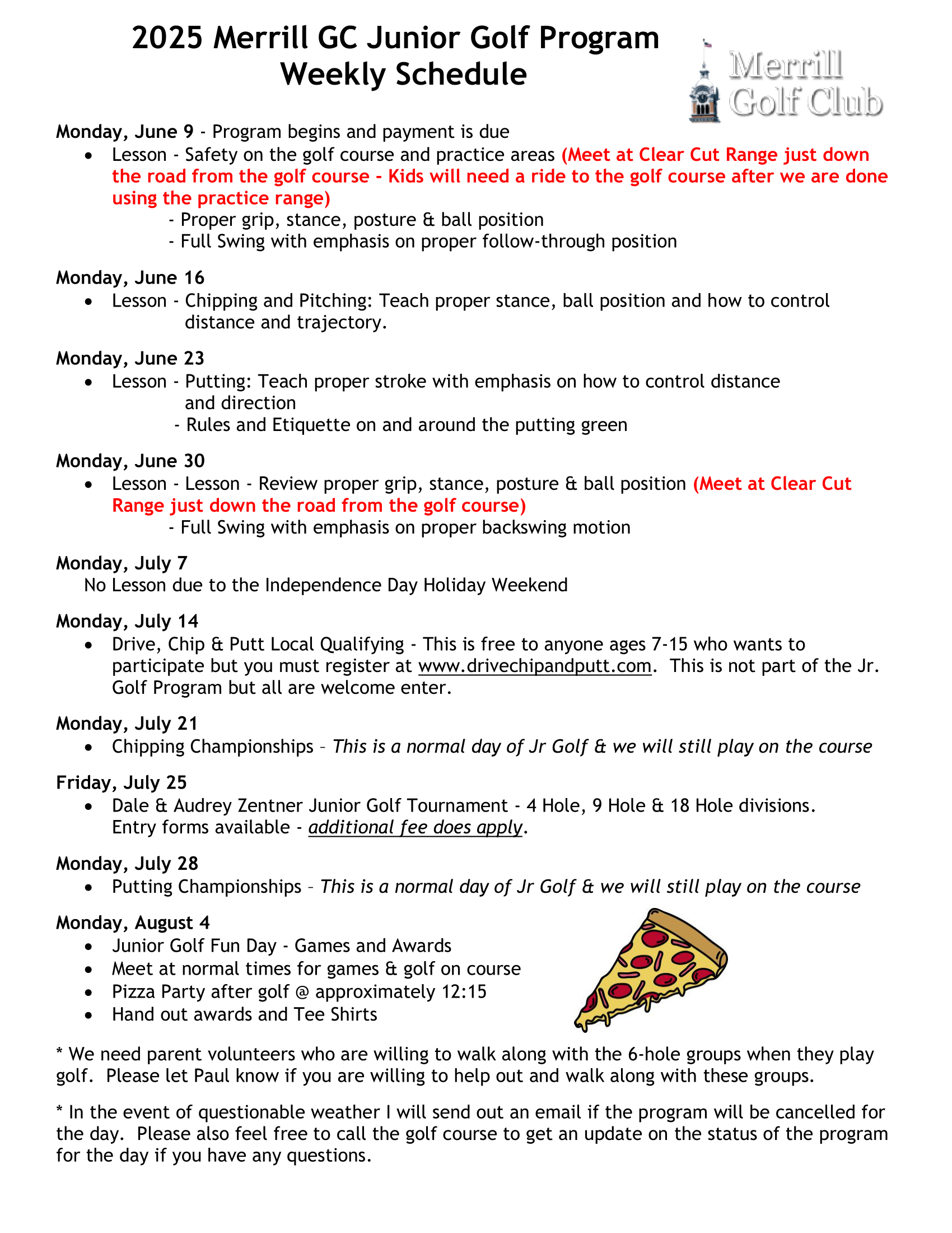 Junior Golf Lesson Program - Merrill Golf Club