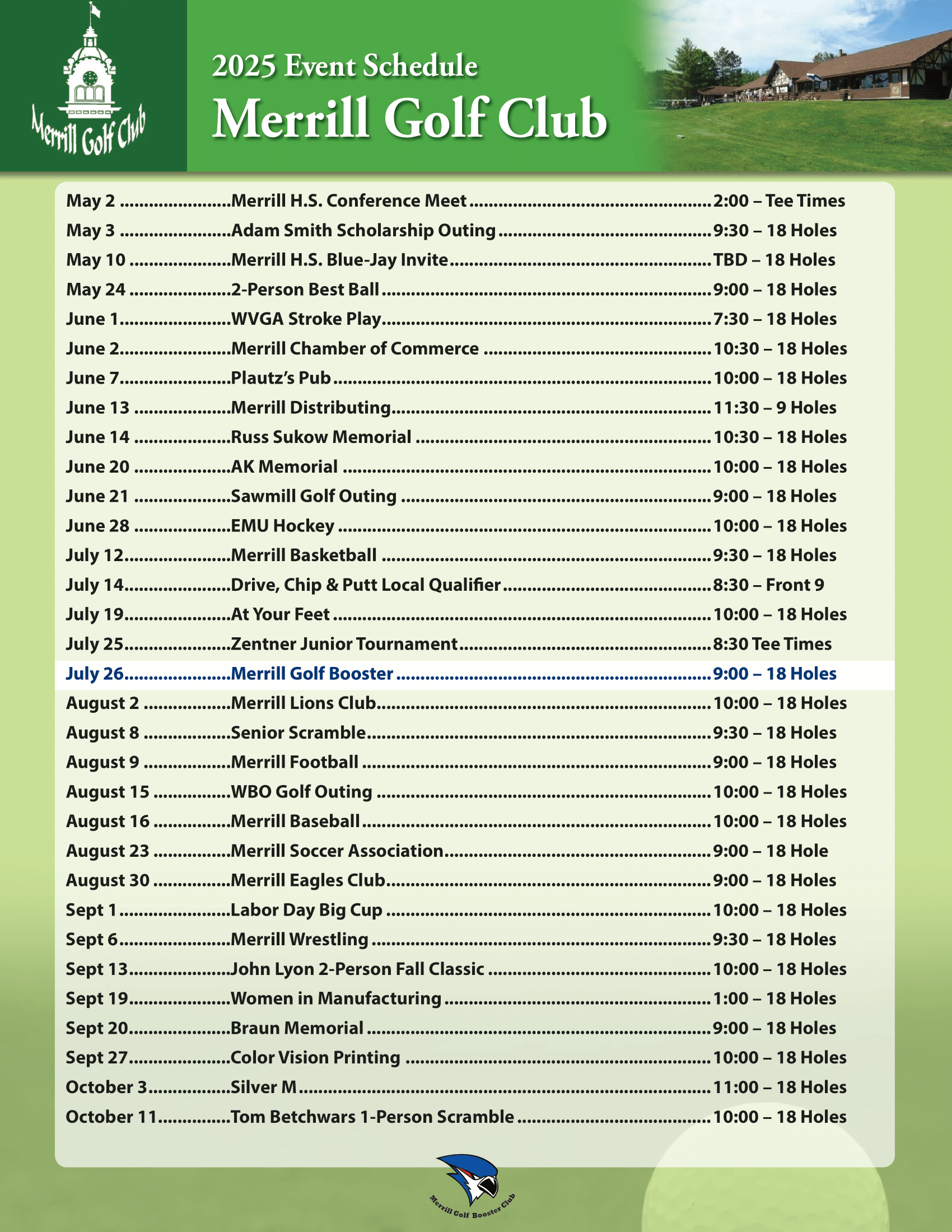 Upcoming Events - Merrill Golf Club